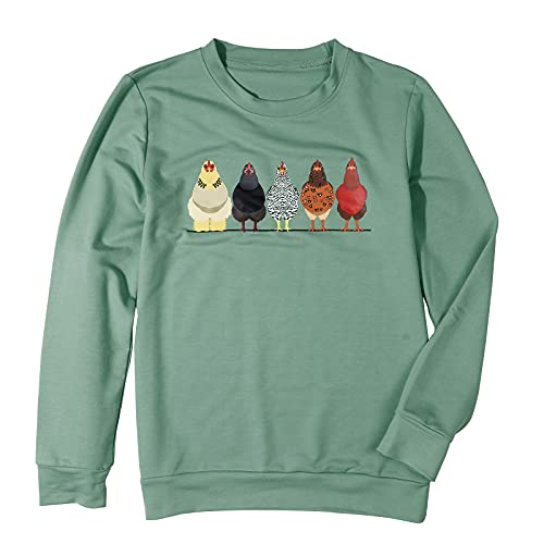 VILOVE Cute Sweatshirts for Women Chicken Graphic Long Sleeve Crew Neck Pullover Casual Fall Tops Shirts Green