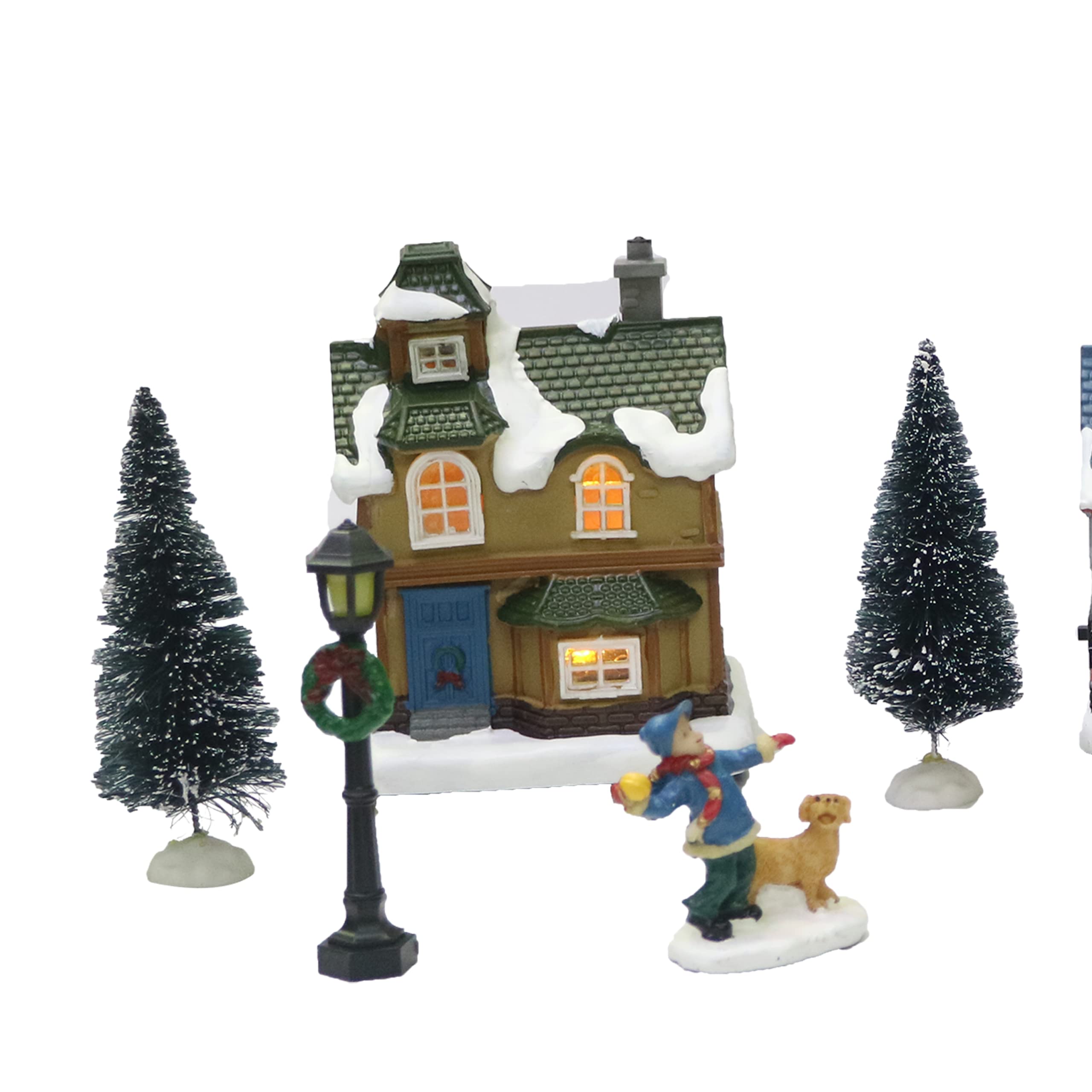 MOMENTS IN TIME Christmas Village 12 pc Set, with LED Lights, Battery Operated (not Included) (5" H to 6.5" H Buildings)