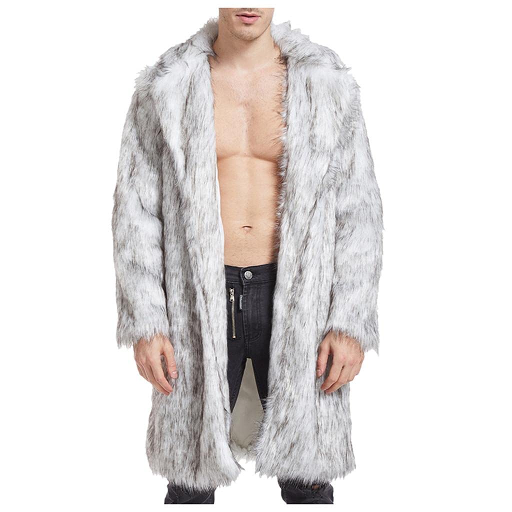 Mens Faux Fur Coat Jackets, 2023 Classic Men Winter Warm Faux Mink Long Cardigan Outwear Thicken Fluffy Fur Windproof Overcoat Full Length