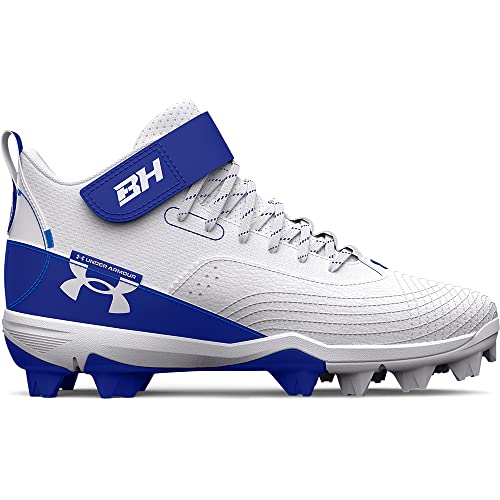 Under Armour Baby Boys Harper 7 Mid Junior Rubber Molded Cleat Baseball Shoe, (400) Royal/White/Royal, 11 Little Kid US