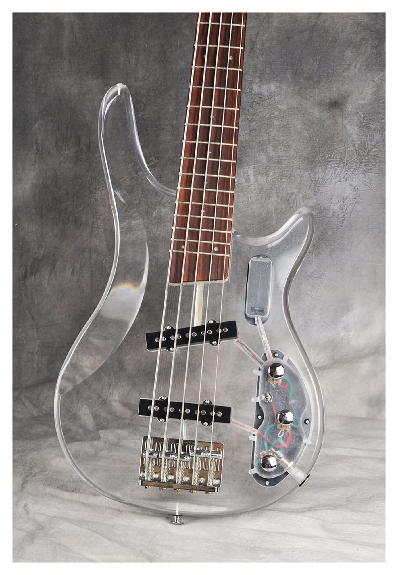 Unfinished Guitar Body Red Sandalwood Fingerboard with LED Lights, Real Shots, Suitable for 2016 New Straight-Through 5-String Acrylic Body Bass Guitar DIY Accessory