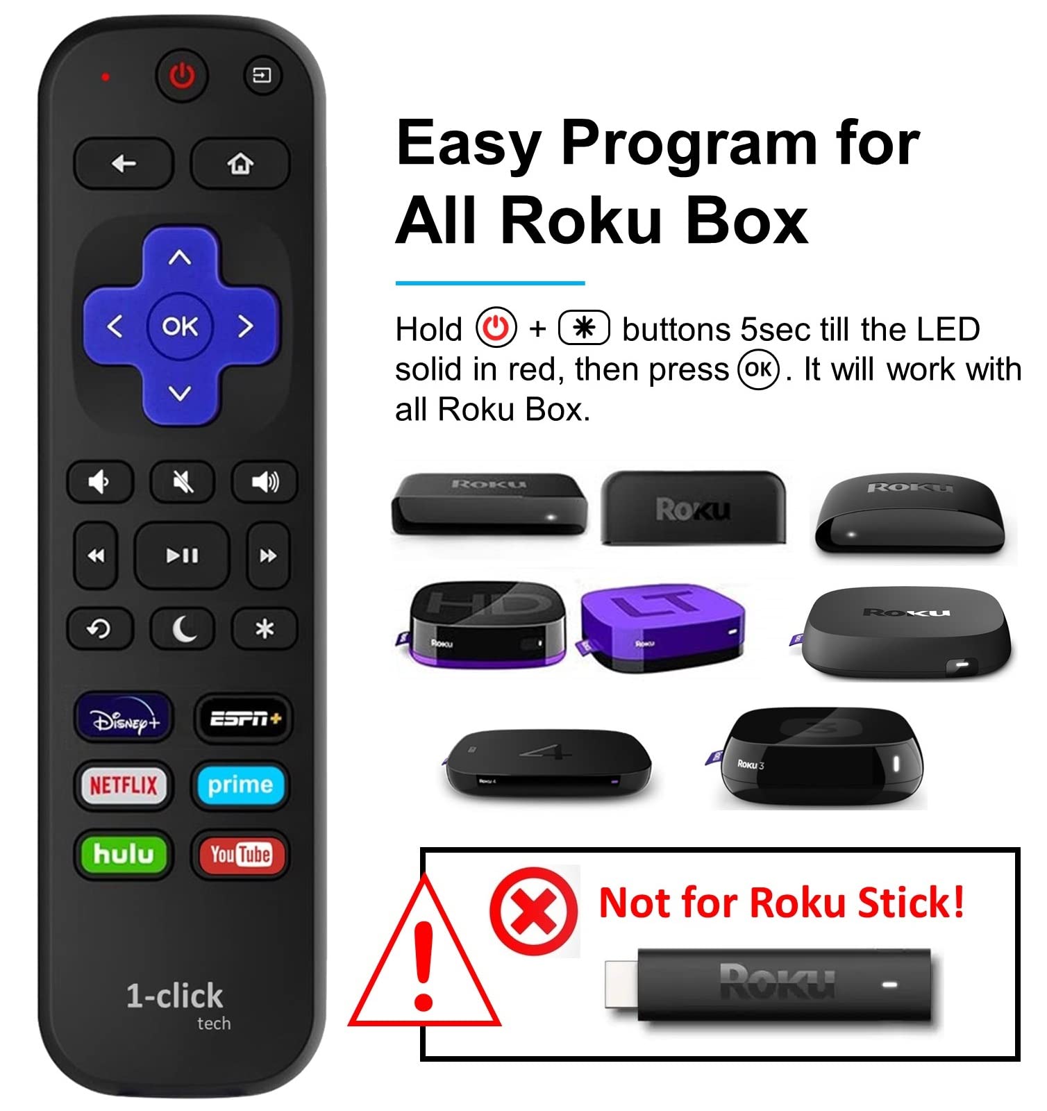 1-ClickTech Remote for Roku TV & Box [2-in-1 w/TV Power+Volume] - Compatible for Roku Express+/+, Ultra, Premiere, Streambar, 4/3/2/1 (Remote + Pine Green Cover)