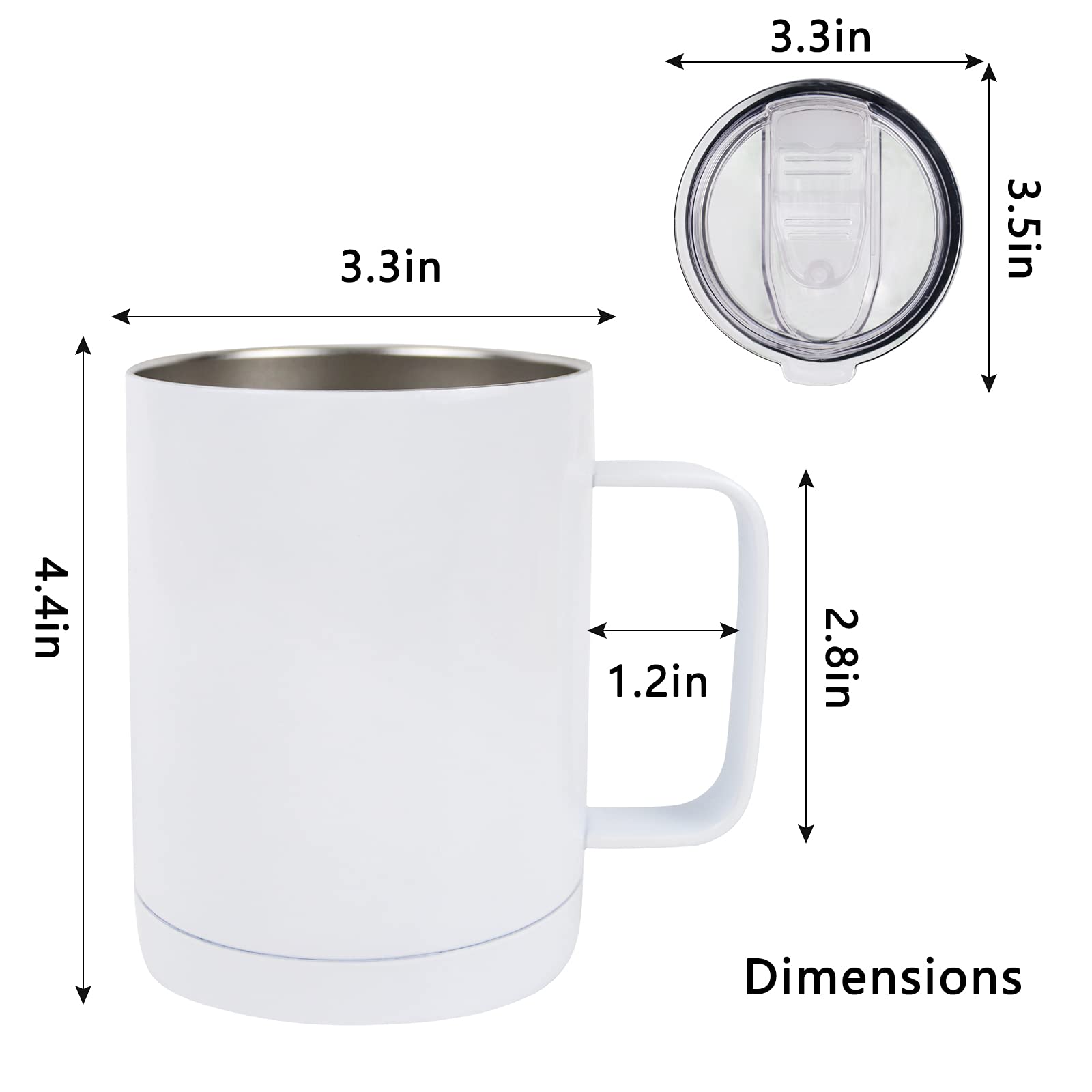MAIKESUB 4 Pcs Sublimation Blank Skinny Tumbler 16 OZ White Handle and Straw Double Wall Stainless Steel Coffee Straight Mug with Sliding Lid (12 oz 340ML With base)