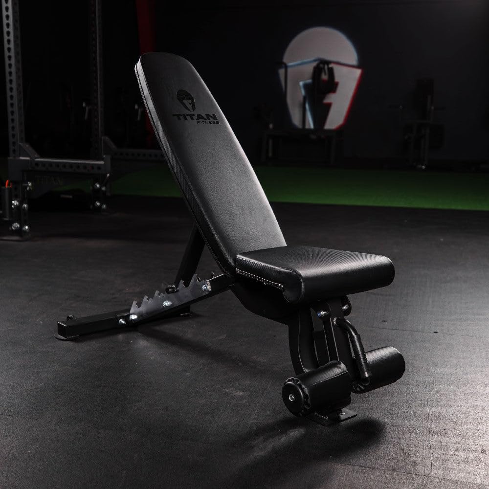 Titan Fitness Single Post Adjustable FID (Flat/Incline/Decline) Bench, Rated 1,500 LB, Weight Training Bench