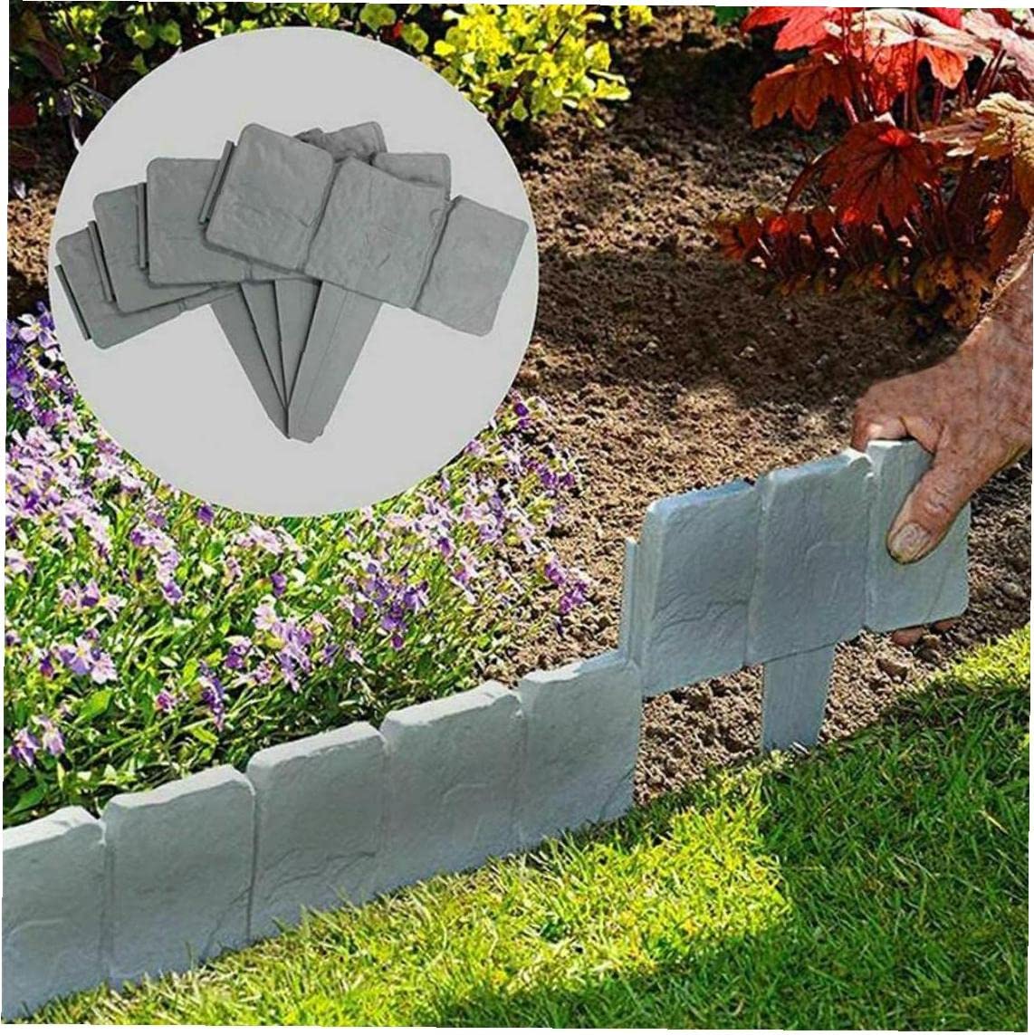Onsinic 20pcs Lawn Stakes Garden Border Edging Stones Effect Fence Decorative Flower Bed Edging for Lawn Landscape