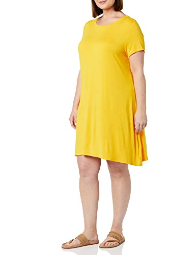 Amazon Essentials Women's Short-Sleeve Scoop Neck Swing Dress (Available in Plus Size), Yellow, X-Large
