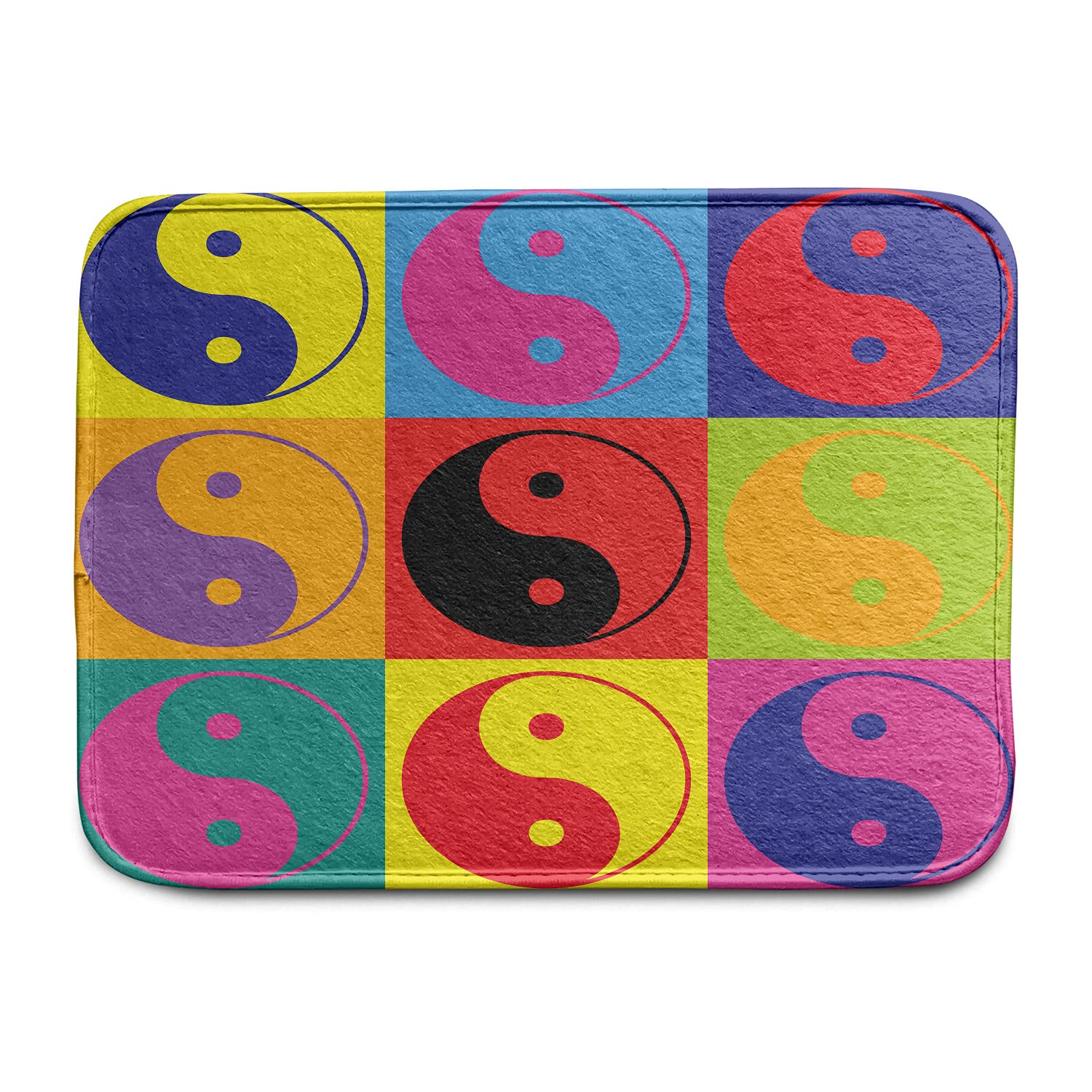 Ambesonne Ying Yang Car Mat Set of 4, Pop Art Design Yin Yang Signs Hippie Style Eastern Peace and Balance Theme, Front & Back Seat Floor Mat Durable PVC Backing Car Accesory, Red Pink Cobalt Blue