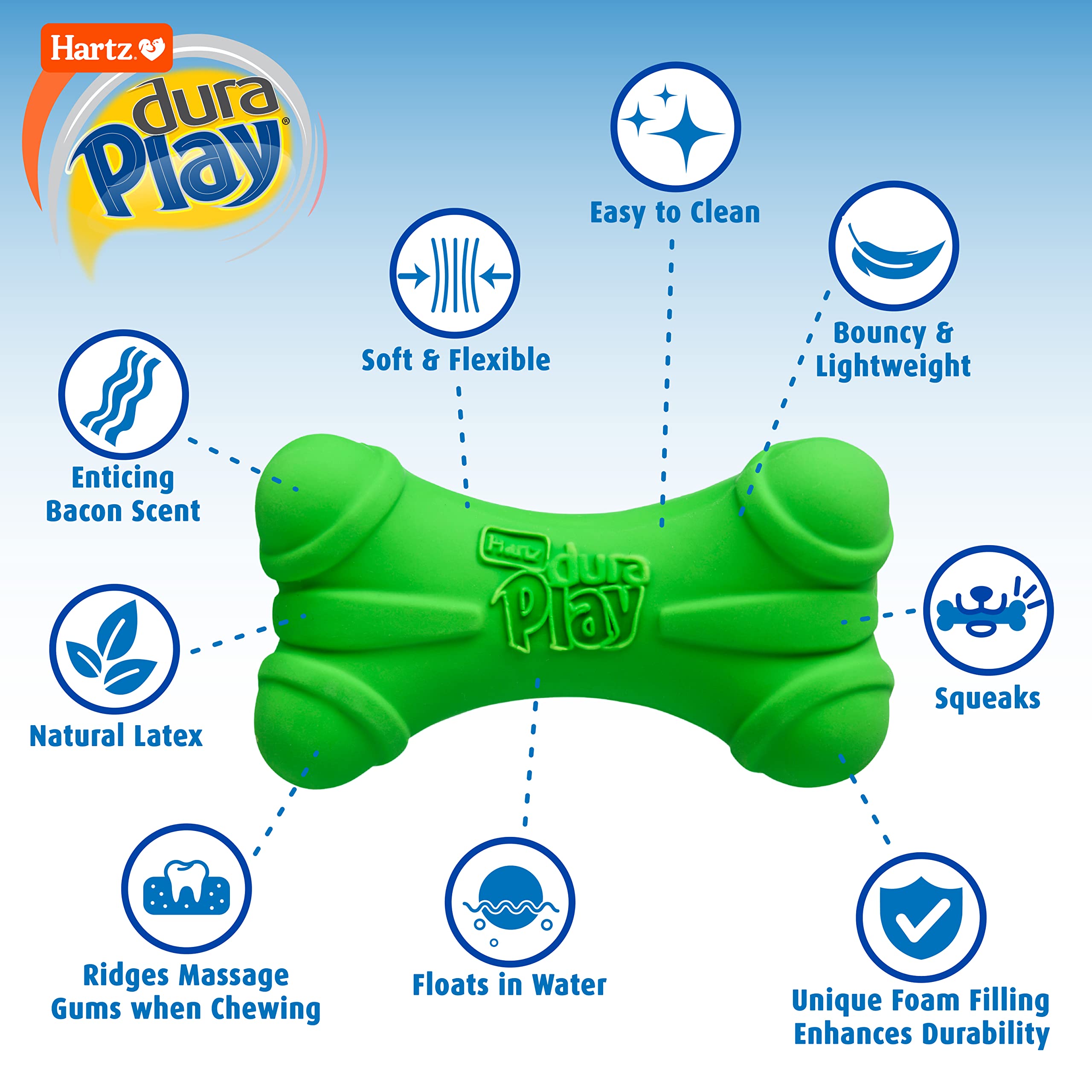 Hartz DuraPlay Bone Squeaky Latex Dog Toy for Small Breeds, 3 Pack