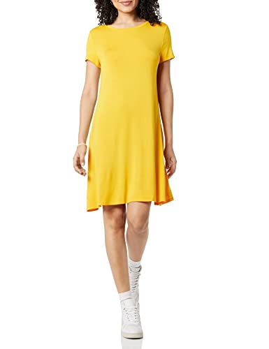 Amazon Essentials Women's Short-Sleeve Scoop Neck Swing Dress (Available in Plus Size), Yellow, X-Large