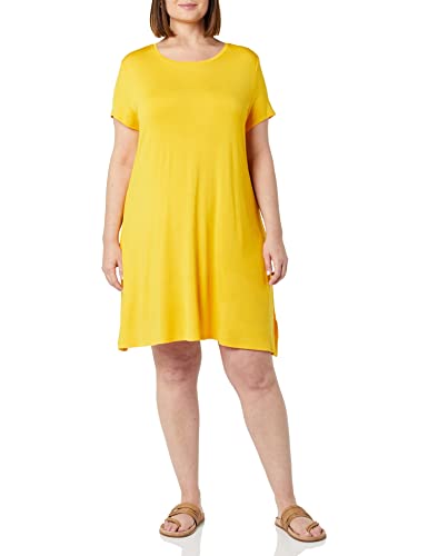 Amazon Essentials Women's Short-Sleeve Scoop Neck Swing Dress (Available in Plus Size), Yellow, X-Large