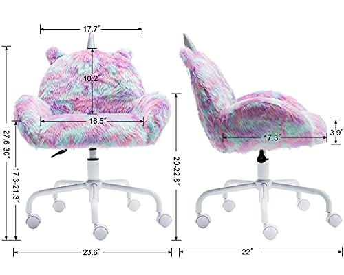 Guyou Children Study Desk Chair Height Adjustable Swivel Chair with Armrests Computer Chair for Kids, Rainbow Faux Fur Soft Fluffy Shaggy Dog
