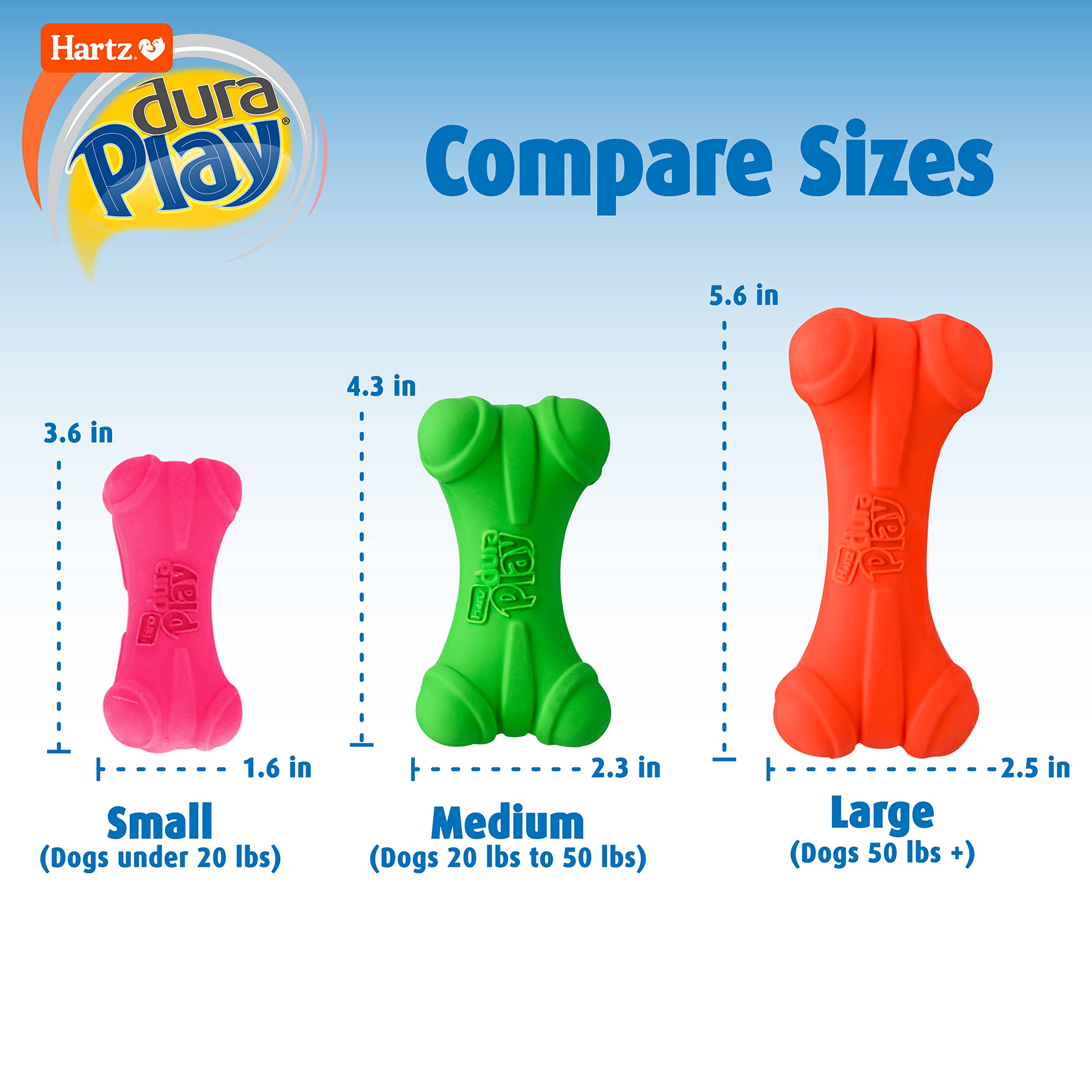Hartz DuraPlay Bone Squeaky Latex Dog Toy for Small Breeds, 3 Pack