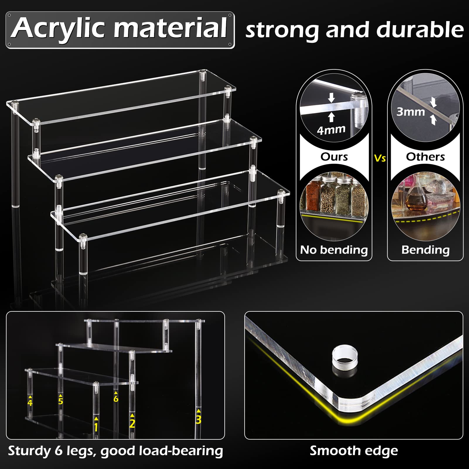 Acrylic Risers for Display, 2 Pack 3 Tier Clear Perfume Organizer Acrylic Display Riser Shelf for Amiibo Funko Pop Figures Collection, Dessert Cupcakes Holder Decoration Display Stand