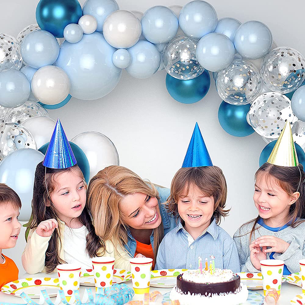 Blue White Silver Balloon Garland Arch Kit, 107Pcs Blue White Silver Balloons Arch Kit with Balloon Chain for Birthday Wedding Baby Decorations Party Decorations