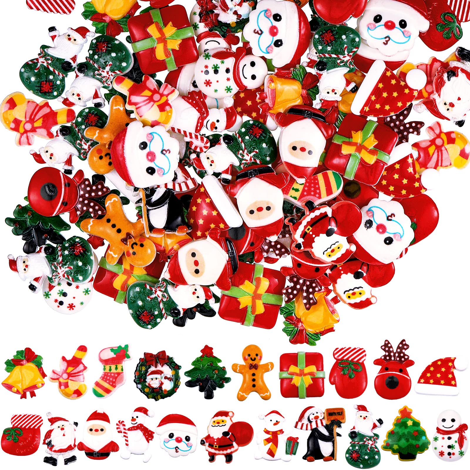 100 Pieces Christmas Resin Charms for Crafts Flatback Slime Charm Beads Resin Supplies Mini Xmas Embellishments Crafts Decorations for DIY Scrapbooking Jewelry Cell Phone Case(Santa Claus)