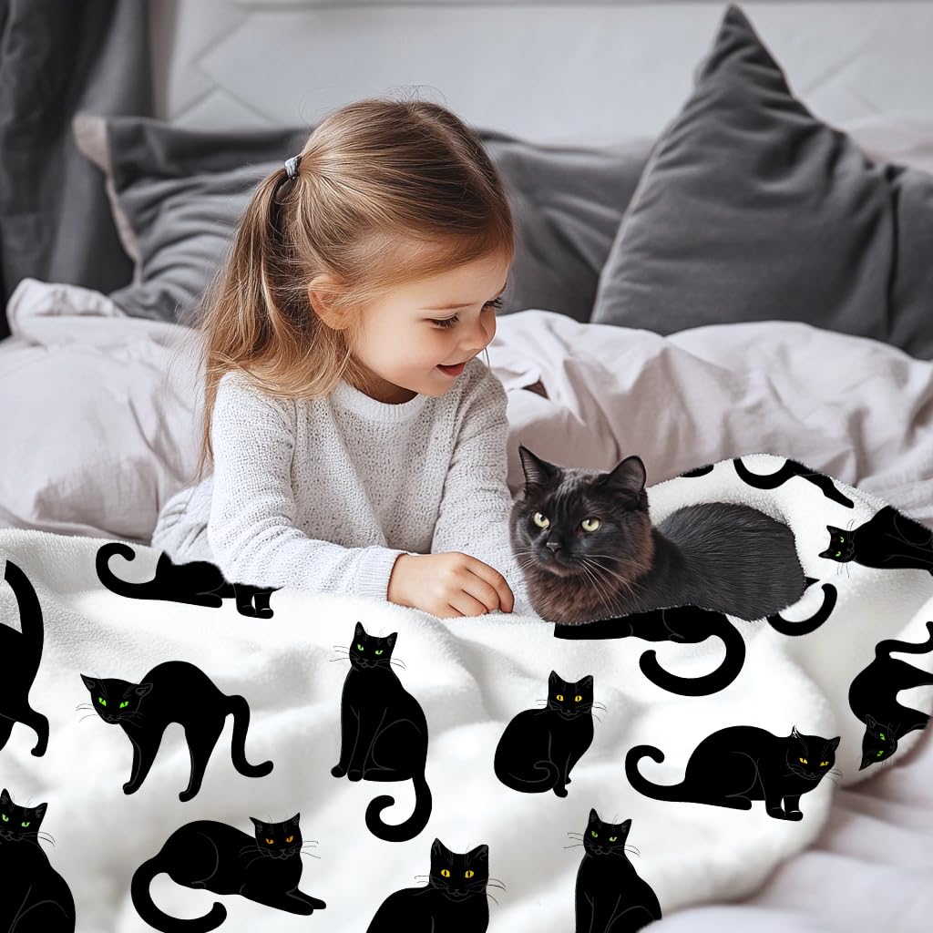 Black Cats Blanket Throw Super Soft and Cozy Blankets for Home Decoration, Couch, Bed, Sofa 50"x40" Small for Kids for All Seasons
