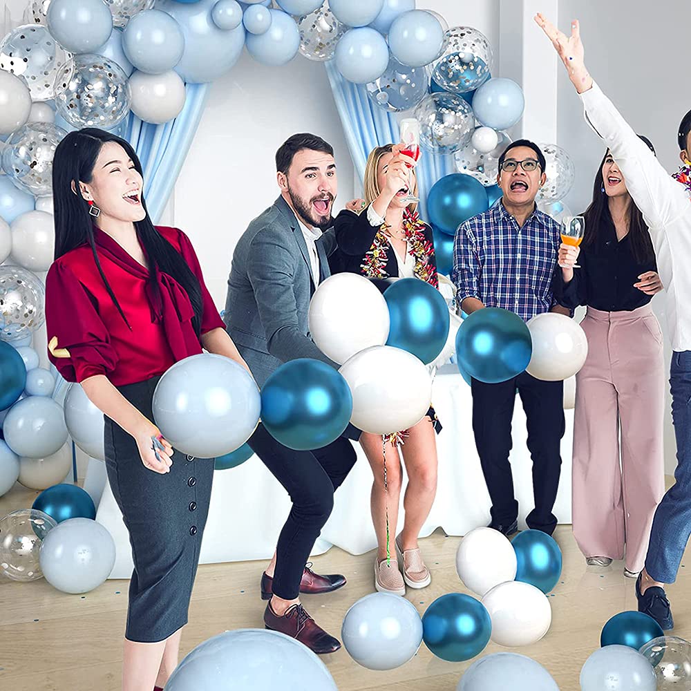 Blue White Silver Balloon Garland Arch Kit, 107Pcs Blue White Silver Balloons Arch Kit with Balloon Chain for Birthday Wedding Baby Decorations Party Decorations