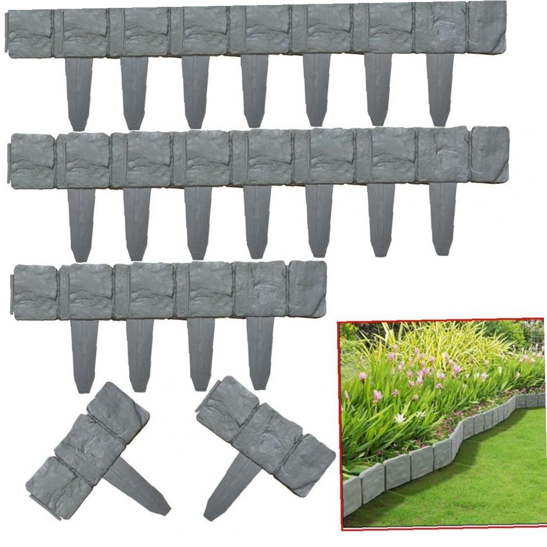 Onsinic 20pcs Lawn Stakes Garden Border Edging Stones Effect Fence Decorative Flower Bed Edging for Lawn Landscape