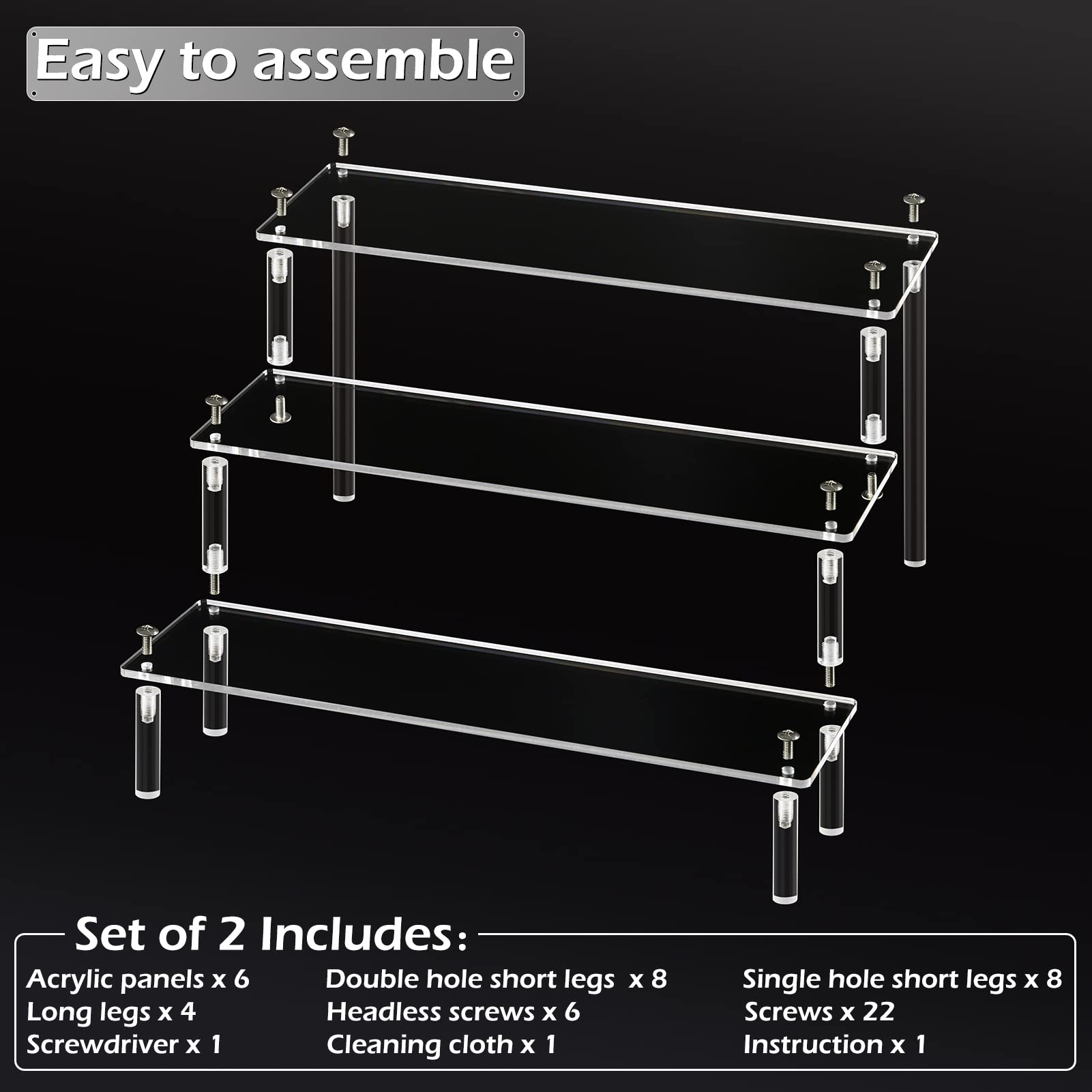Acrylic Risers for Display, 2 Pack 3 Tier Clear Perfume Organizer Acrylic Display Riser Shelf for Amiibo Funko Pop Figures Collection, Dessert Cupcakes Holder Decoration Display Stand