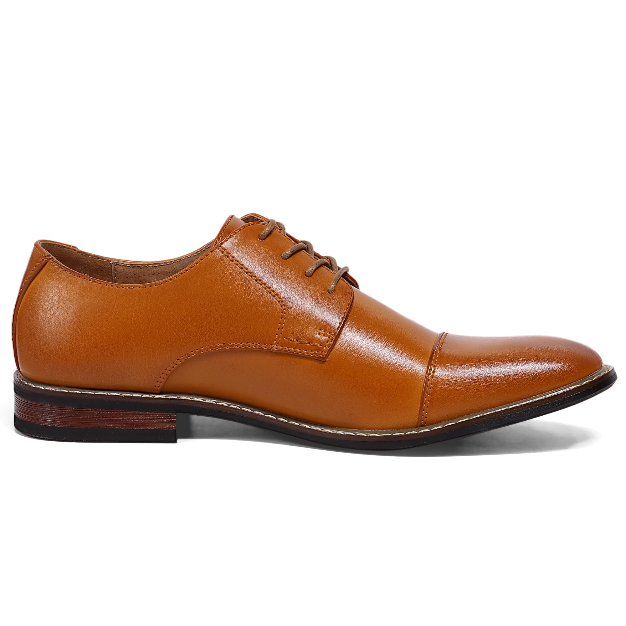 Mofri Men's Oxford Dress Shoes Classic Cap Toe Formal Lace Up Dress Shoes(Brown Pu,7.5)