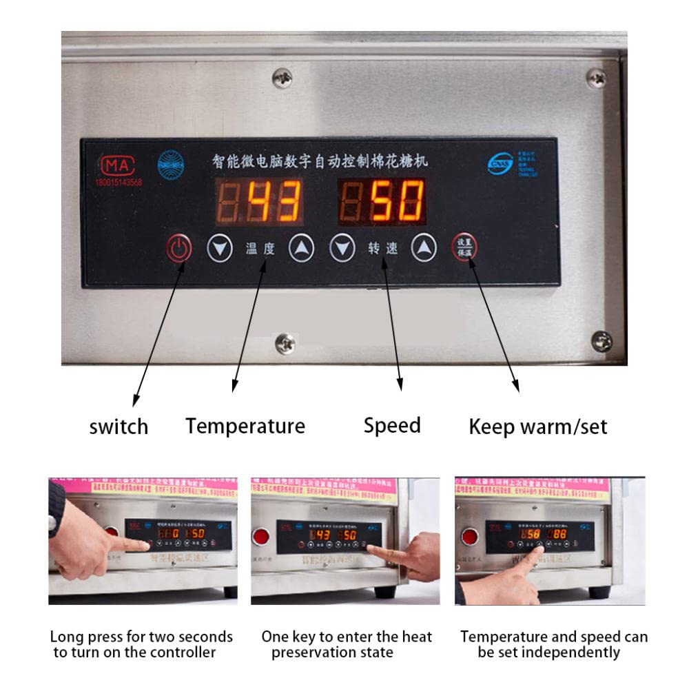 Candy Floss Maker Machine Commercial, Cotton Candy Maker Floss Machine Cart 1350W, Temperature and Speed Control, Tabletop Commercial Cotton Candy Sugar Maker