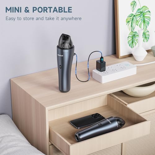 RUBOT Mini Vacuum, Cordless Handheld Vacuum Cleaner,7000Pa Powerful Suction,Portable Car Vacuum Rechargeable for Home/Car/Office-Misty Blue(P02)