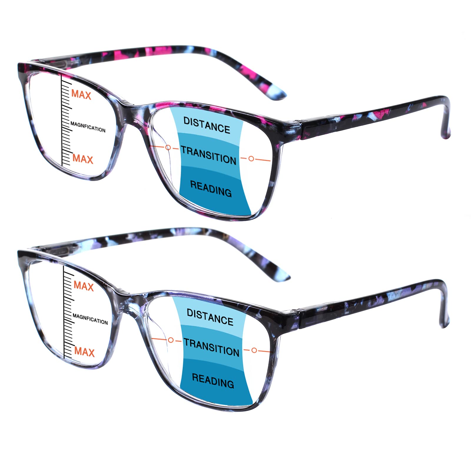 COJWIS Progressive Multifocus Reading Glasses Blue Light Blocking,Spring Hinge Readers for Women Men (Multicolor, 2.25, multiplier_x)