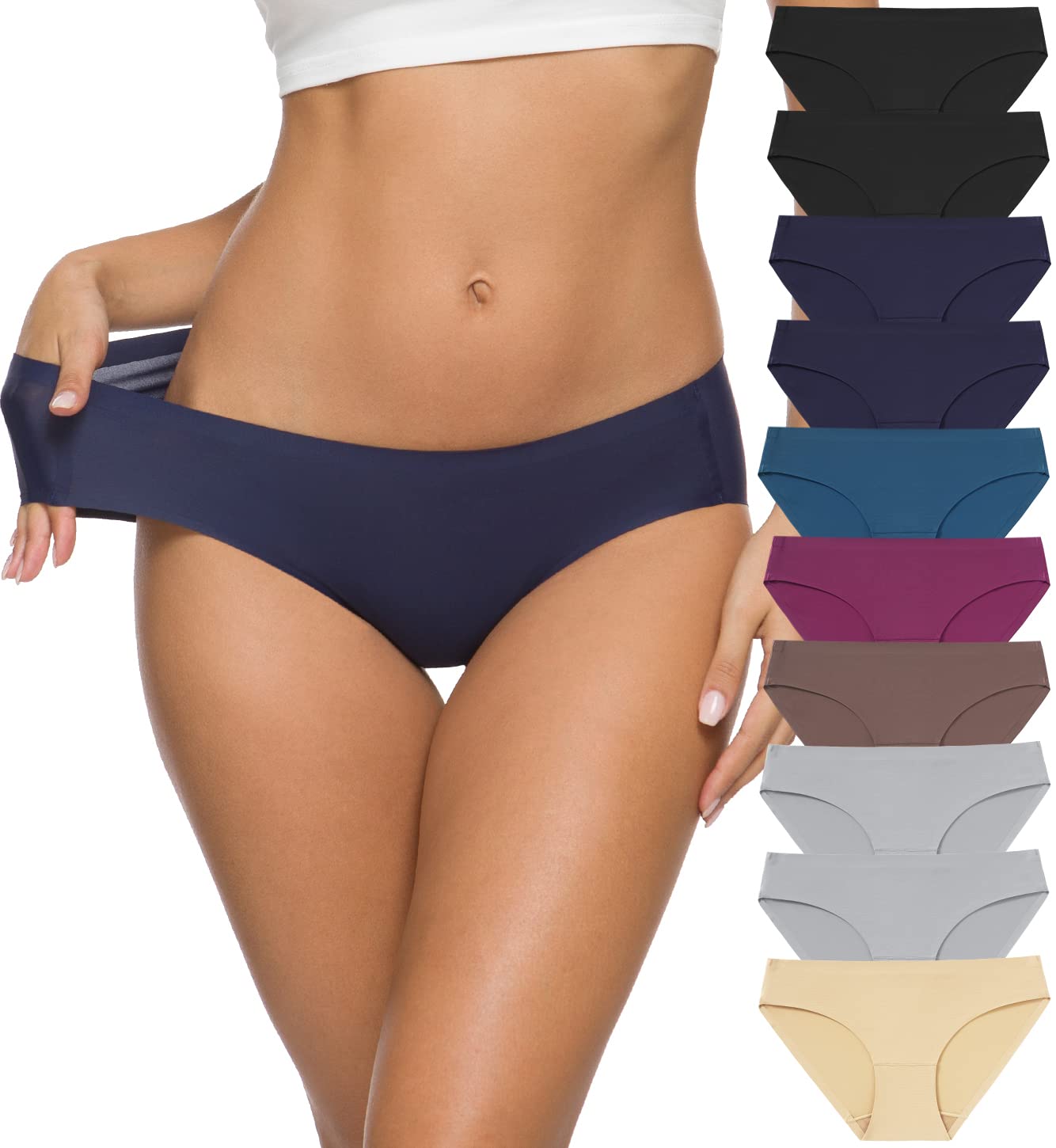 Xibing 10 Pack Womens Seamless Underwear No Show Stretch Bikini Panties Breathable Invisible Hipster Panty(5004M,Multicolor2)