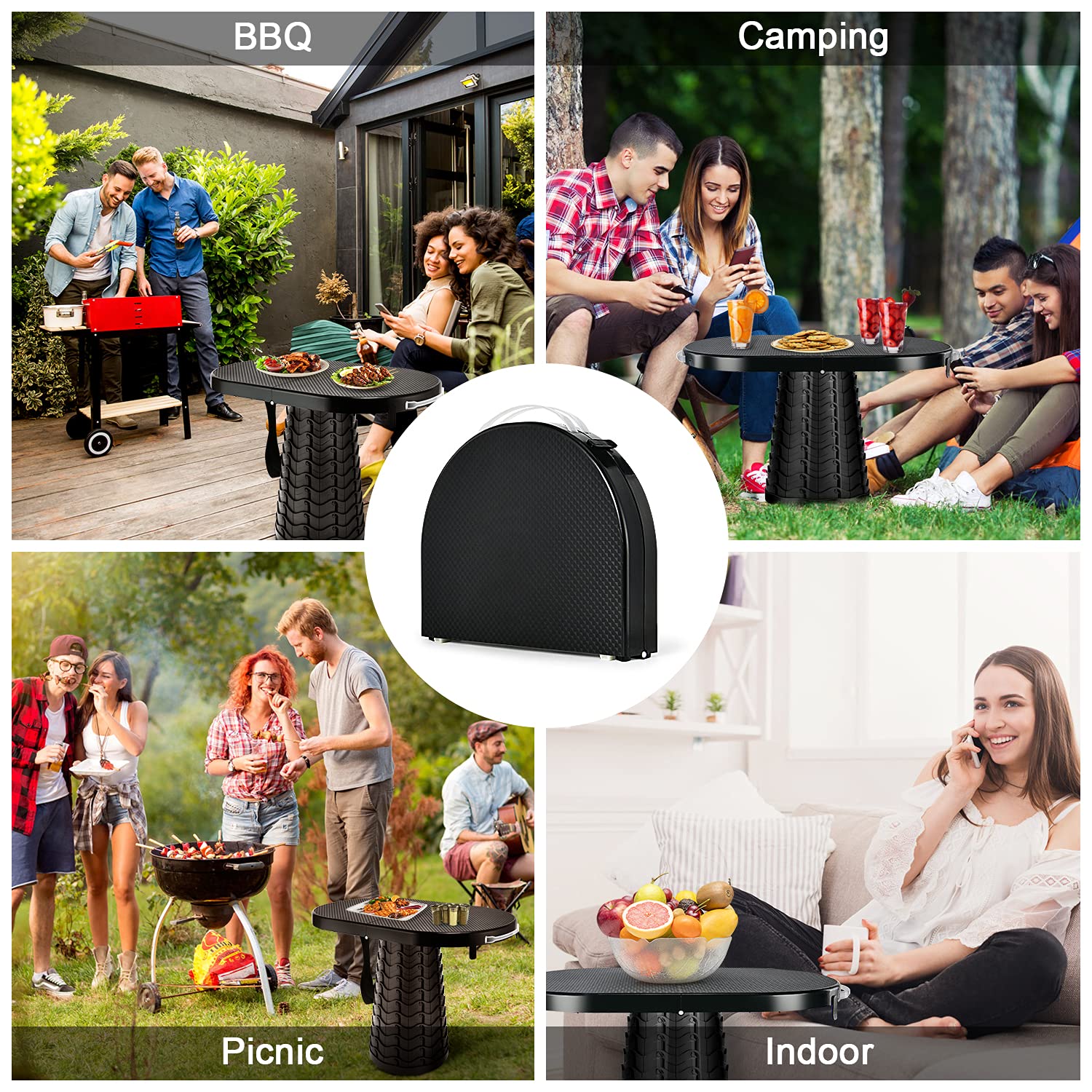 Small Collapsible Table and Stool for Camping - LUXJET Portable Lightweight Telescopic Table with Folding Stool for Picnic, Cooking, Dining, Beach