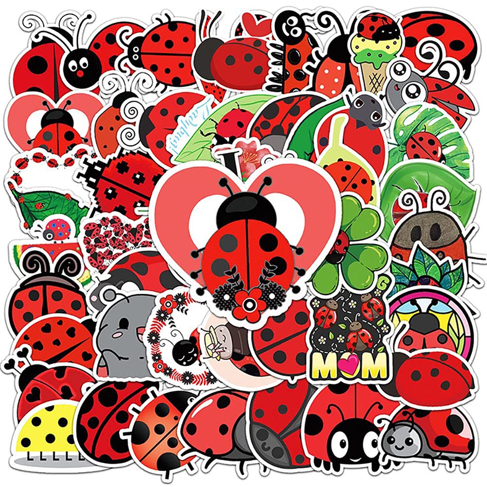 Ladybird Stickers |50Pcs Ladybug Waterproof Vinyl Decals for Bike Water Bottles Laptop Bicycle Refrigerator Cup Luggage Computer Mobile Phone Skateboard Décor