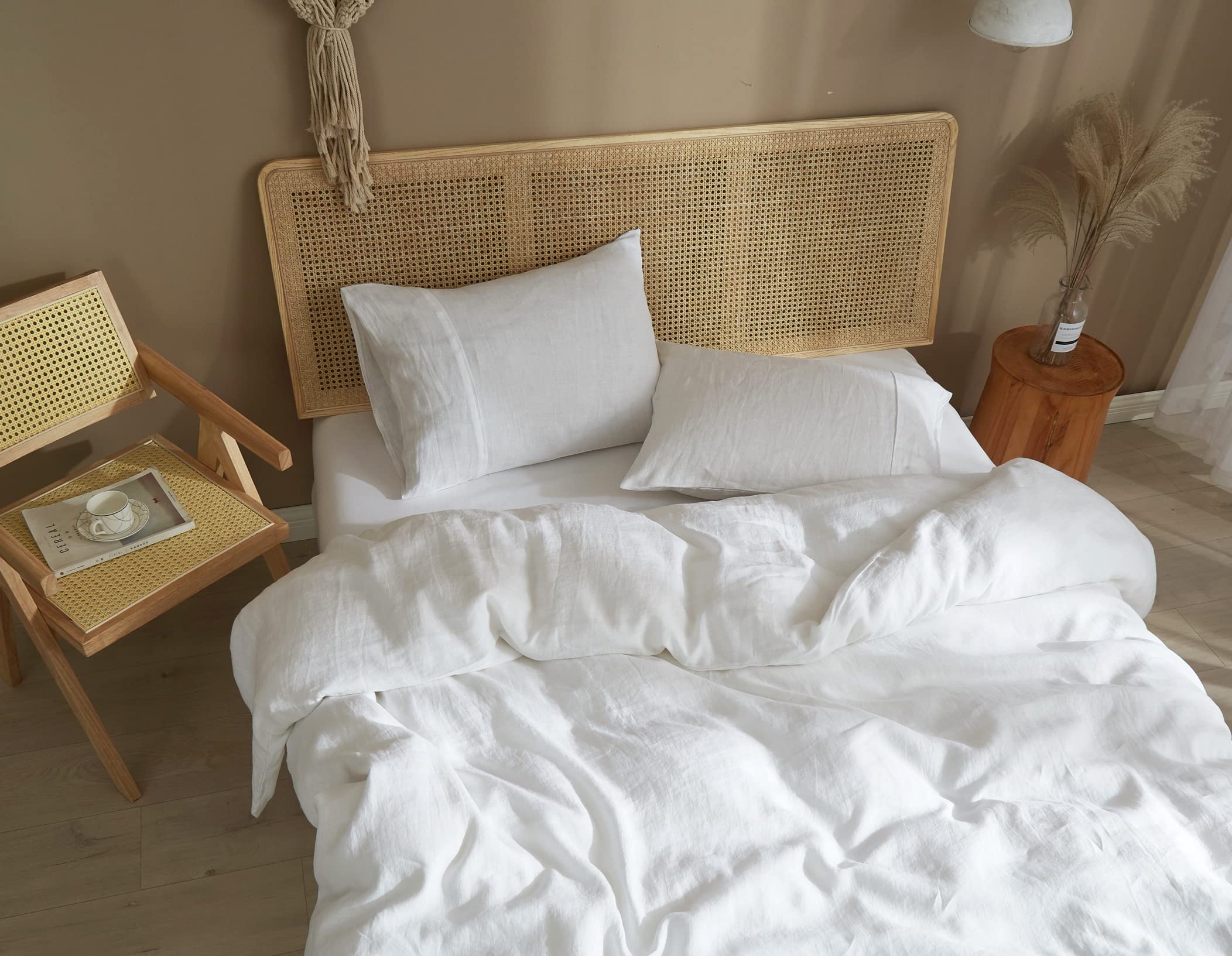 Ivellow Bed Linen Set, 100% Pure French Linen Duvet Cover, Queen, 3Pcs (1 Duvet Cover, 2 Pillowcases), Off White