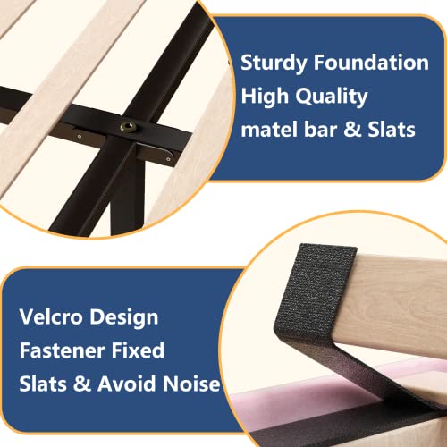 Lijimei Fabric Upholstered Twin Platform Bed Frame,Modern Upholstered Platform Bed with Headboard, Heavy Duty Bed Frame with Wood Slat Support, No Box Spring Required, Easy Assembly,Pink