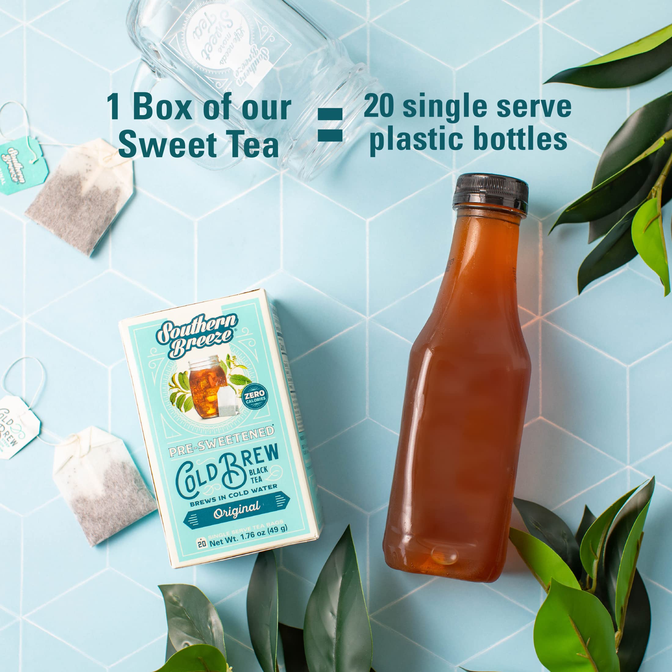 Southern Breeze Decaf Cold Brew Sweet Tea Raspberry Iced Tea with Black Tea and Zero Carbs Zero Sugar, 20 Individually Wrapped Tea Bags, Pack of 4