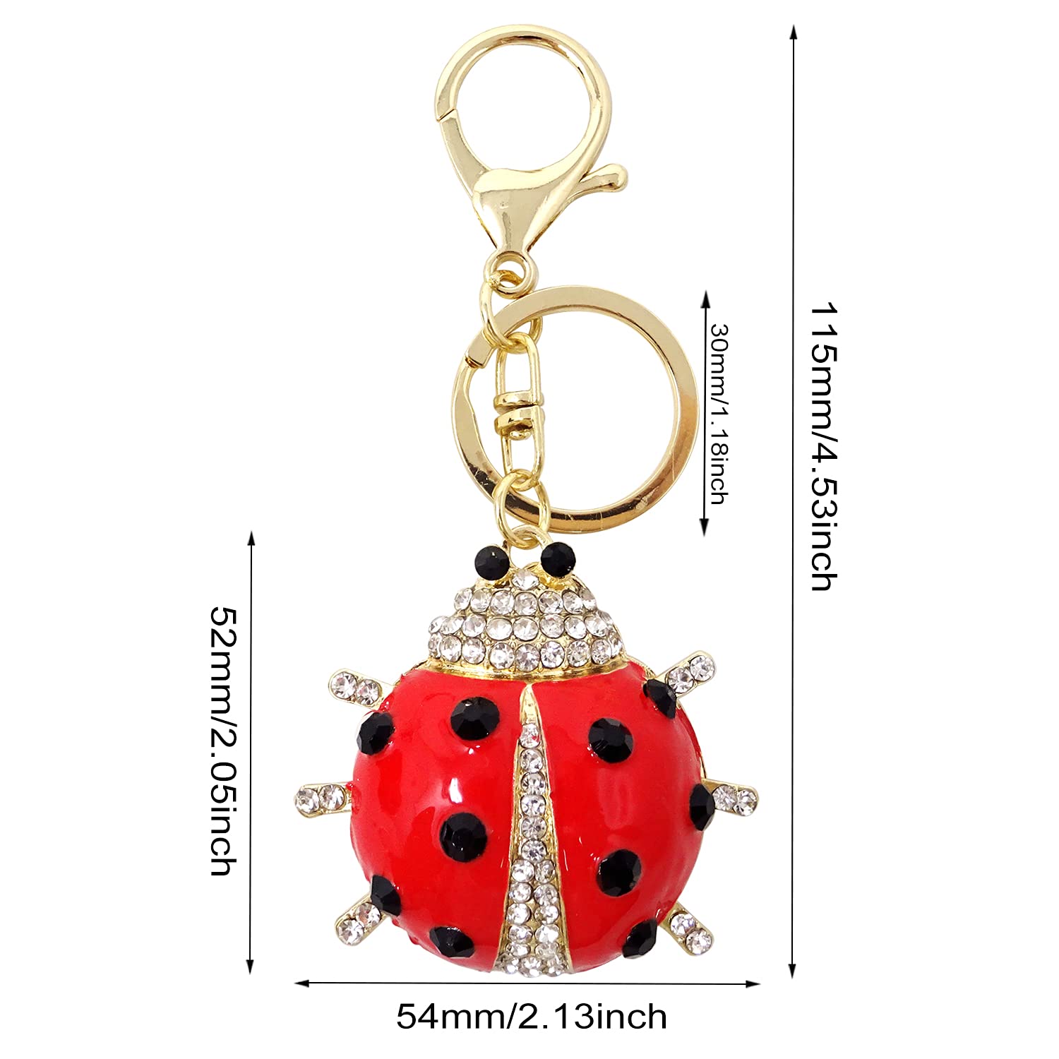 Honbay 1PCS Rhinestone Metal Ladybug Keychain Sparkling Crystal Ladybird Keyring Pendant Insects Key Chain Decoration in A Box for Bag Purse Wallet Handbags Backpack