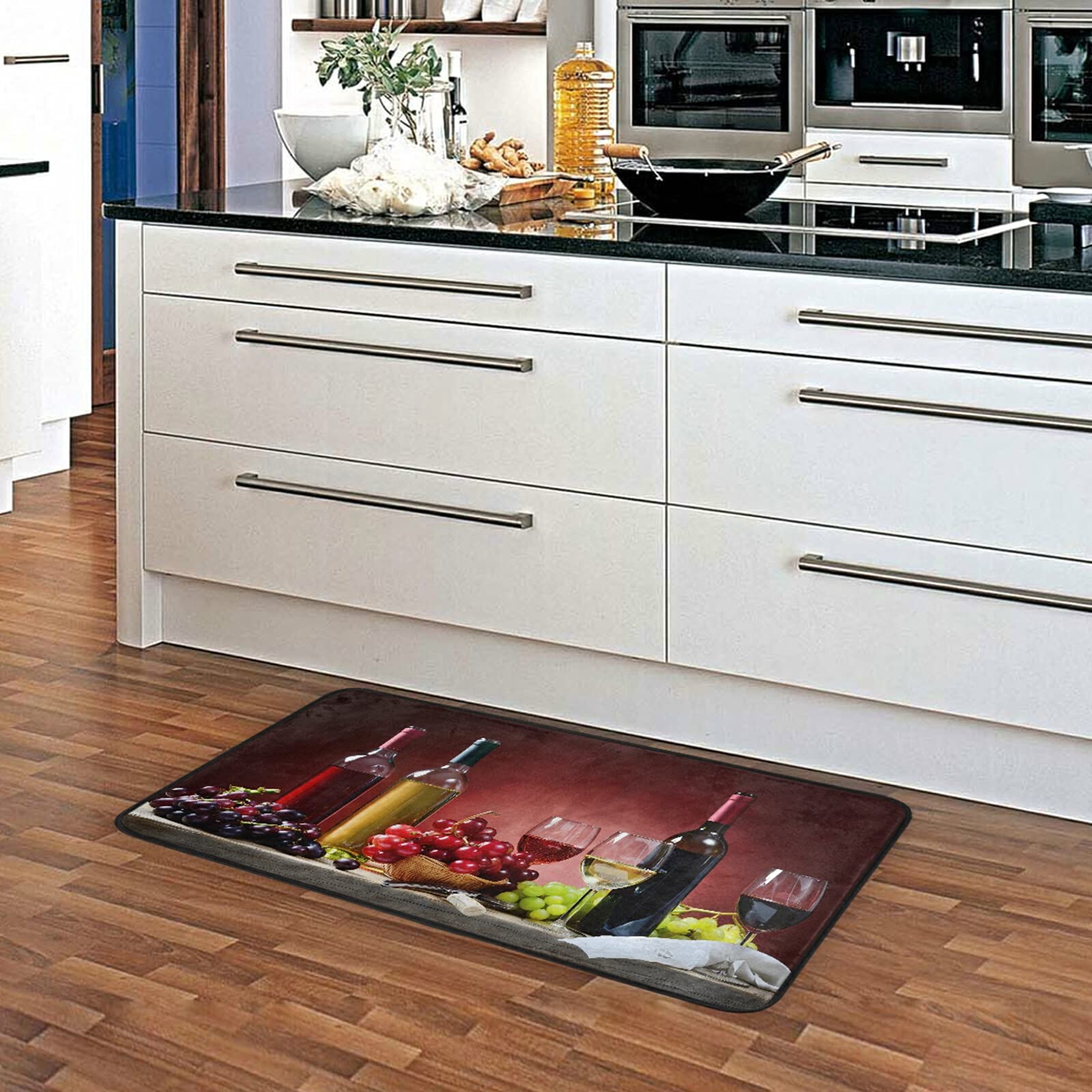 Red White Wine Kitchen Rugs Grapes Fruit Bath Rug Runner Comfort Mat Non-Slip Doormats Carpet for Bathroom Indoor 39" X 20"