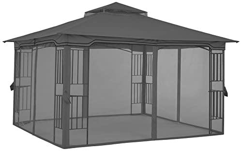 MASTERCANOPY Patio Outdoor Gazebo with Netting Screen Walls and Corner Shelf Design (11x11,Gray)