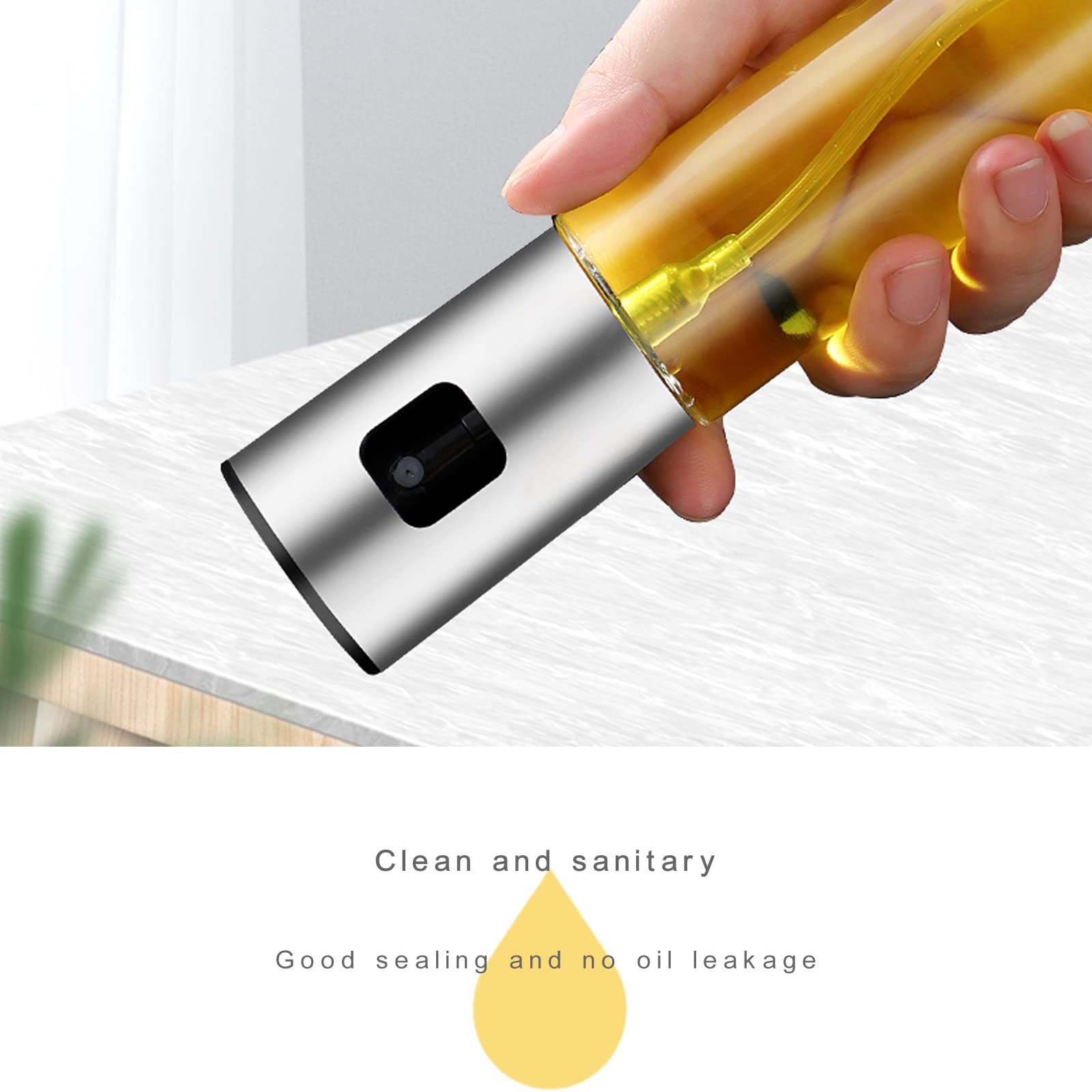 Mr WEI Olive Oil Dispenser Bottle, Olive Oil Spray, Oil Dispensing Cruets, Oil Spray Bottle for Kitchen Baking, Cooking, Salad, BBQ. Stainless Steel.