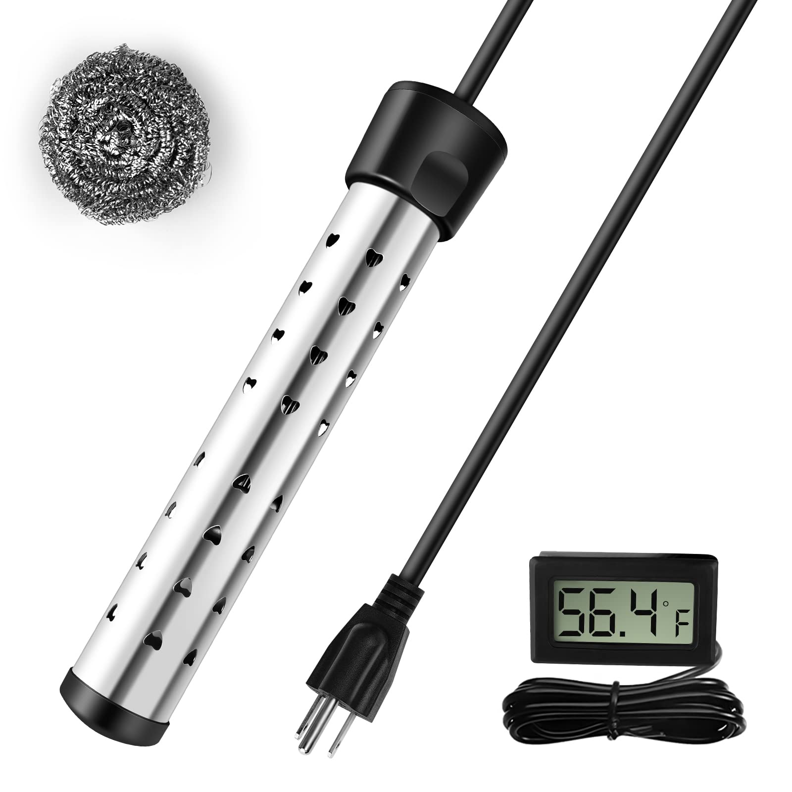 Immersion Water Heater for Boiling Bath Water,Portable Electric 304 Stainless Heater Outdoor with Guard Cover -LCD Thermometer,for MotorhomeTub Buckets ,Boils 5 Gallon Bucket of Water in Minutes (A3)
