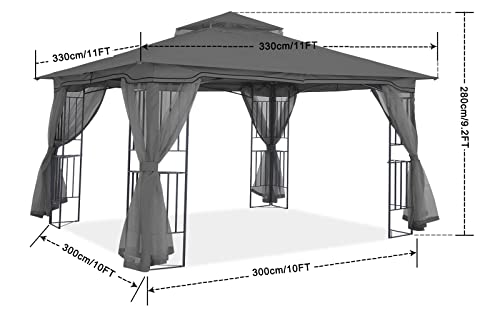 MASTERCANOPY Patio Outdoor Gazebo with Netting Screen Walls and Corner Shelf Design (11x11,Gray)
