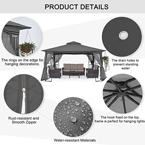 MASTERCANOPY Patio Outdoor Gazebo with Netting Screen Walls and Corner Shelf Design (11x11,Gray)