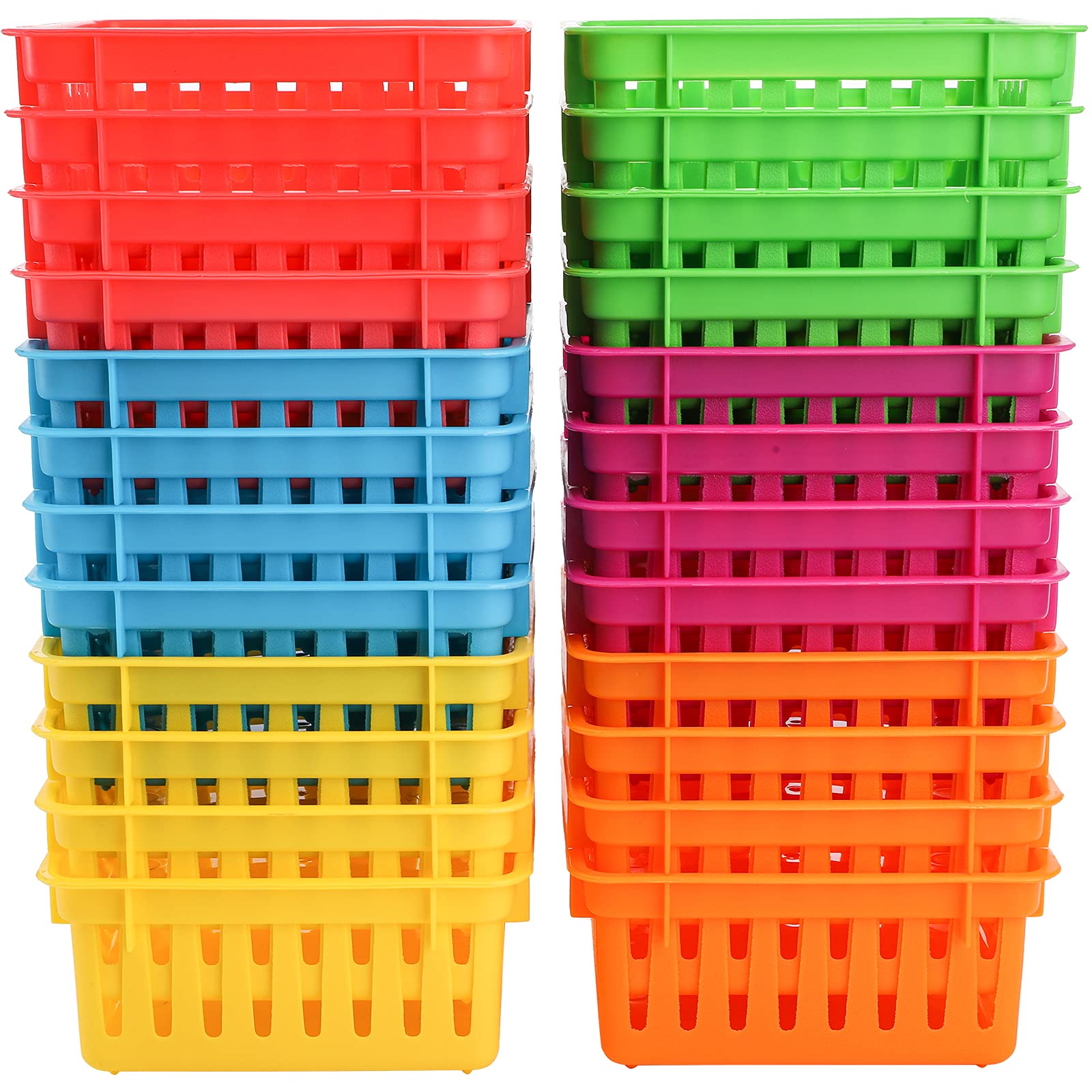 DEAYOU 24 Pack Classroom Storage Baskets, Small Plastic Basket, Crayon Pencil Container Bin Holder for Drawer, Desk, Home, Office, 5.3" L x 5.3" W x 2.4" H