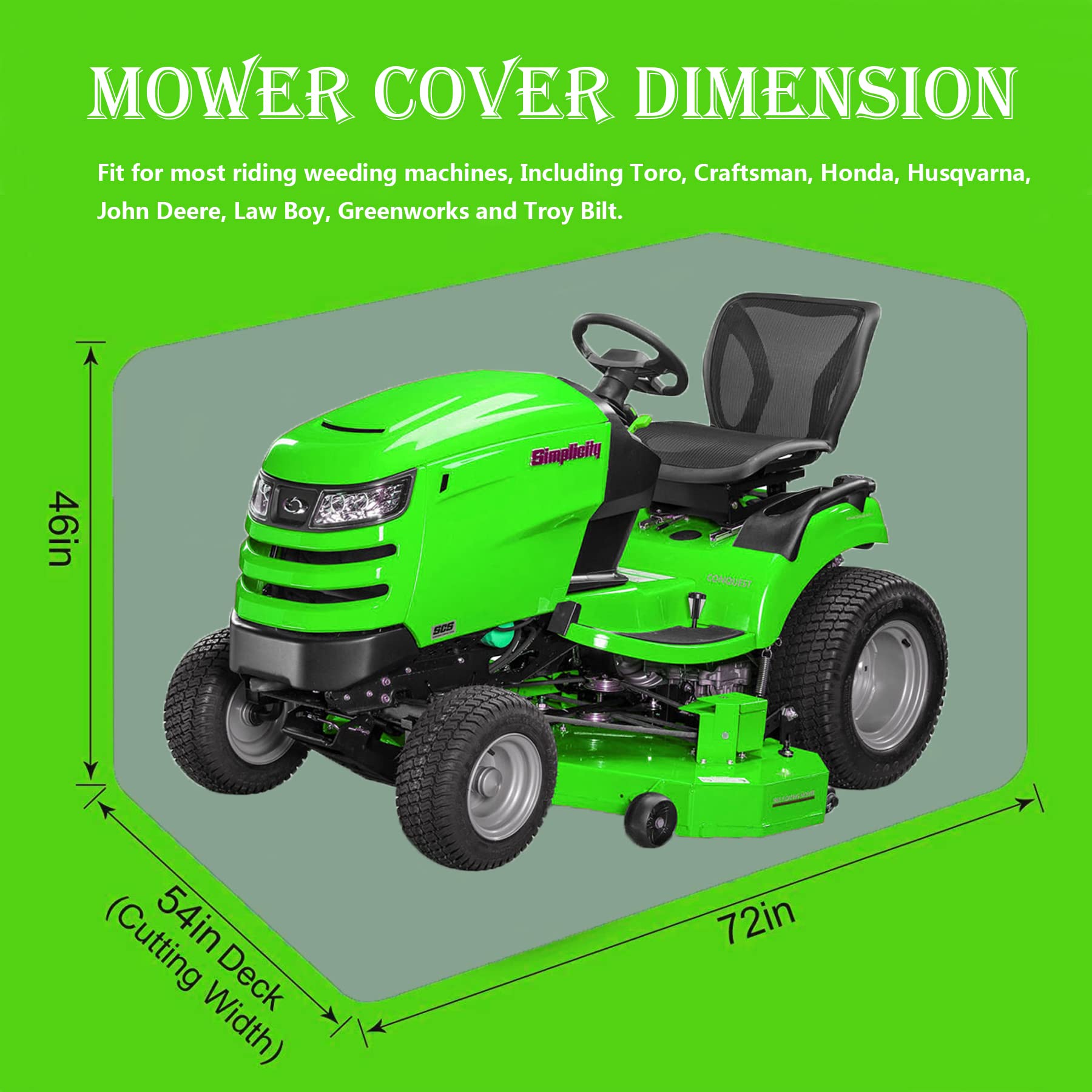 SHHOKR Lawn Mower Cover -Riding Mower Cover Heavy Duty 420D Polyester Oxford, Waterproof, UV Resistant, Universal Size Tractor Cover Fits Decks up to 54ββ with Storage Bag
