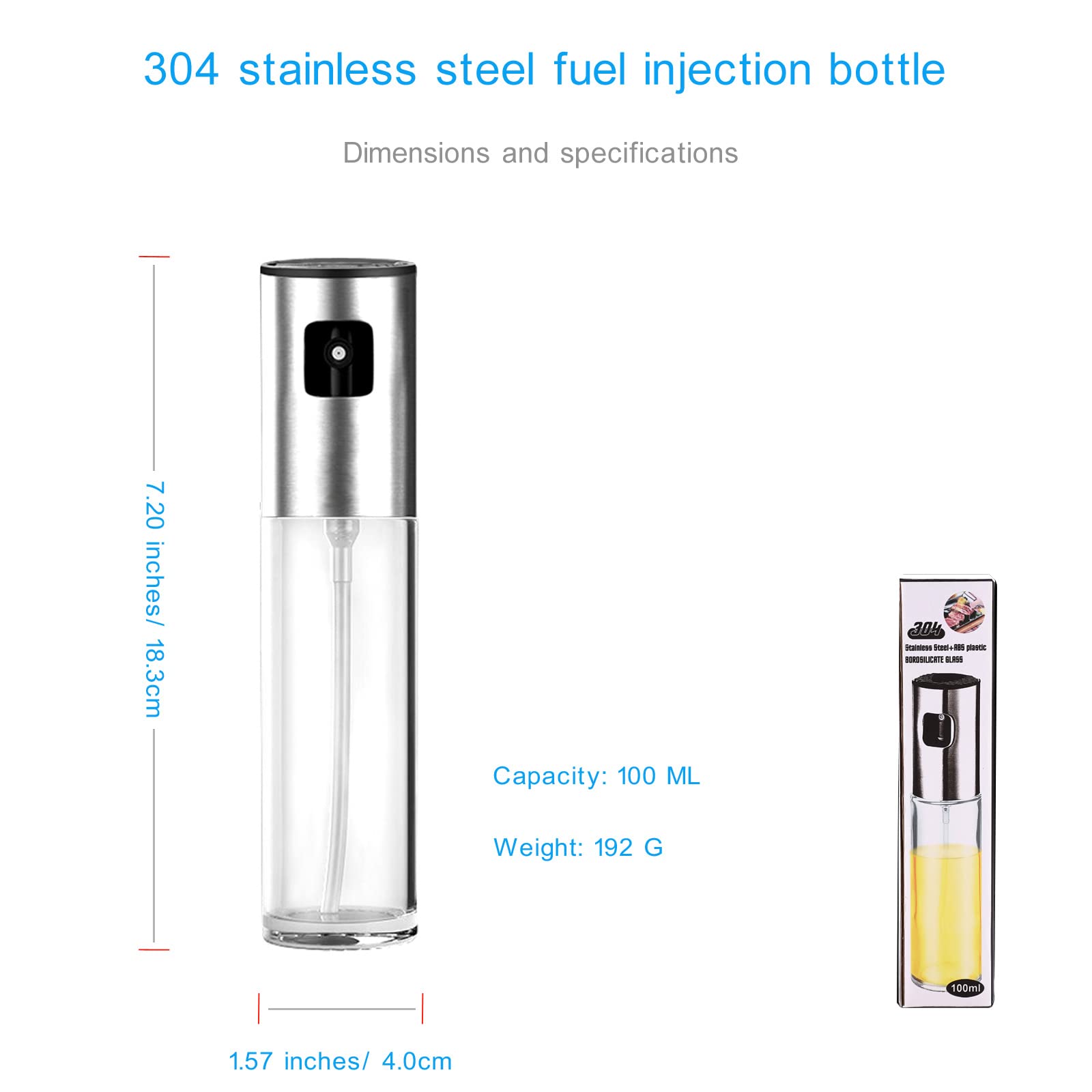 Mr WEI Olive Oil Dispenser Bottle, Olive Oil Spray, Oil Dispensing Cruets, Oil Spray Bottle for Kitchen Baking, Cooking, Salad, BBQ. Stainless Steel.