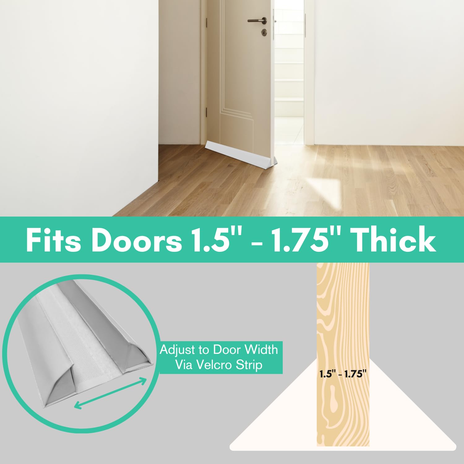 Absolute Living Triangular Door Draft Stopper - Snug and Flush Block Wind, Light, Dust, Noise Adjustable Bottom of Blocker 2'' Tall Under The Guard (35.5'' Cuttable), White