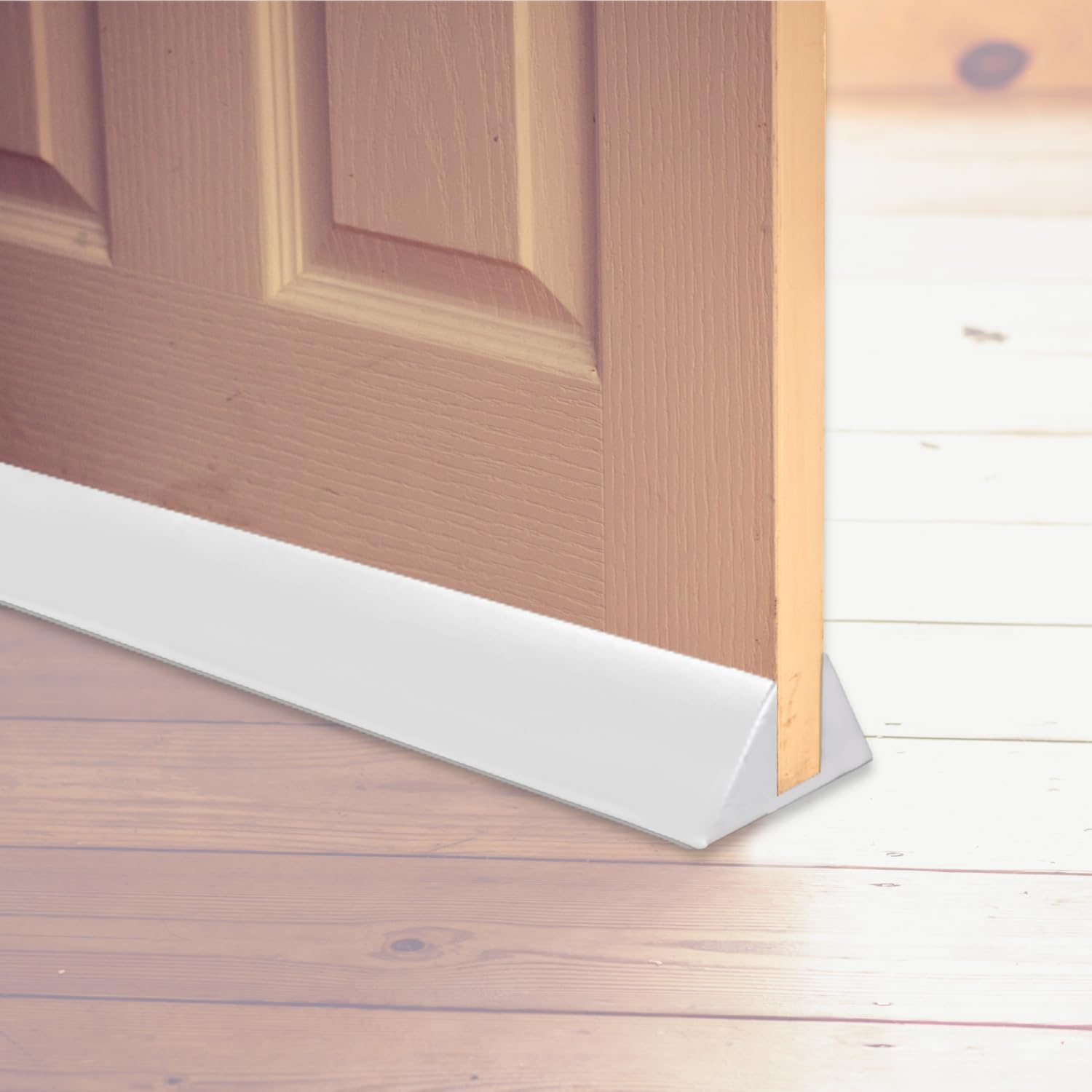 Absolute Living Triangular Door Draft Stopper - Snug and Flush Block Wind, Light, Dust, Noise Adjustable Bottom of Blocker 2'' Tall Under The Guard (35.5'' Cuttable), White