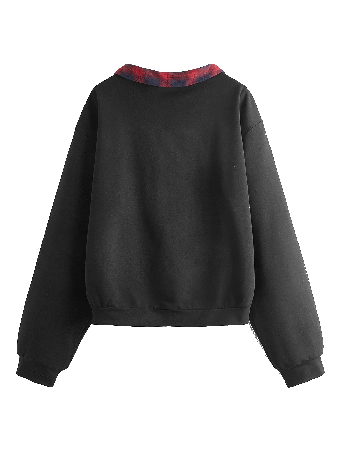 SweatyRocks Women's Casual Color Block Crop Tee Top Collar Long Sleeve Pullover Sweatshirt Tops Mushroom Black M
