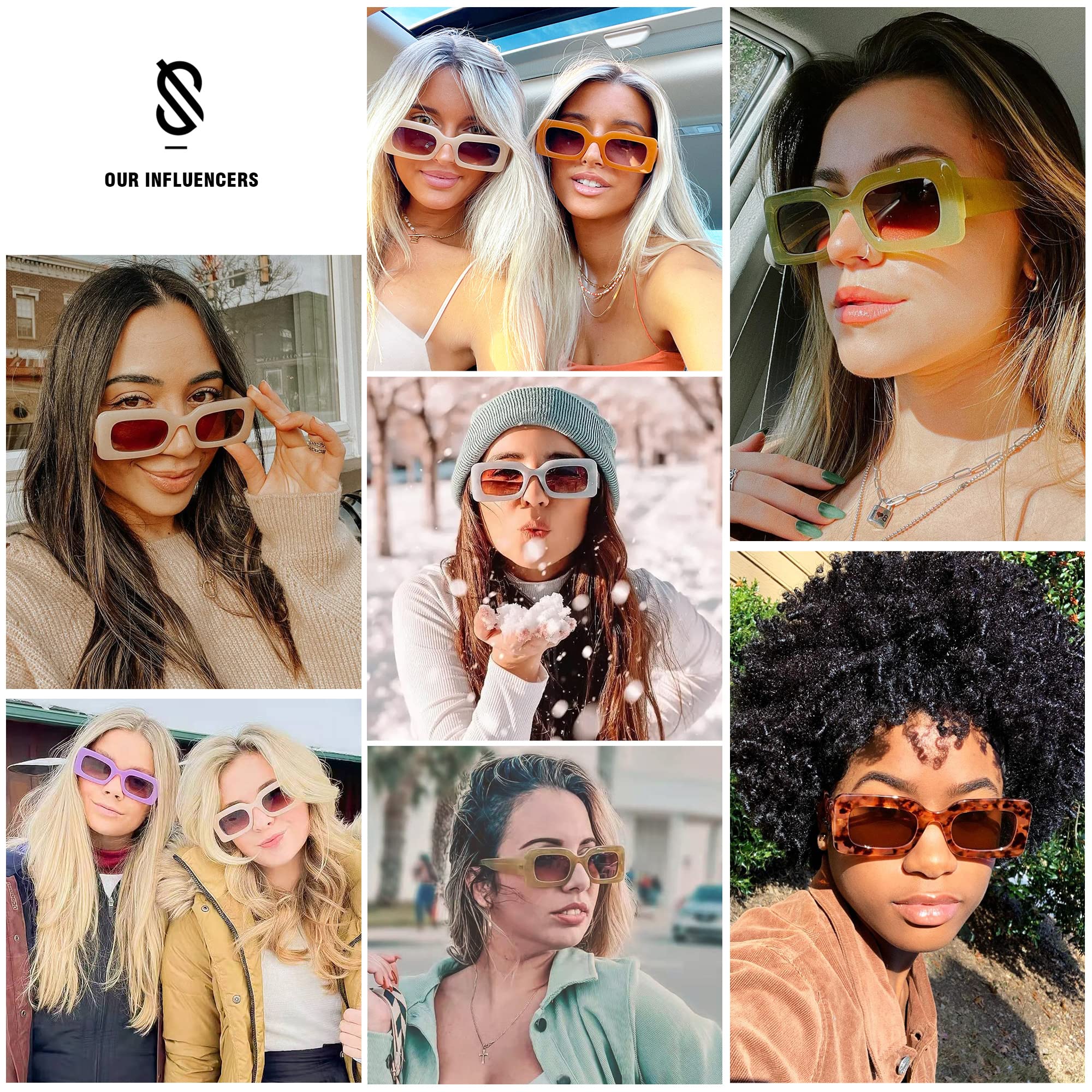 SOJOS Retro 90s Nude Rectangle Sunglasses Womens Mens Trendy Chunky Glasses Orange Frame Brown Lens