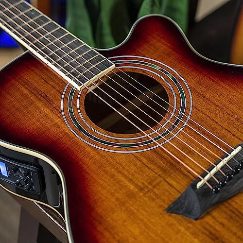 Washburn Festival Series 6 String Acoustic Electric Guitar, Right, Koa Burst, Cutaway Mini Jumbo (EA55G-A)