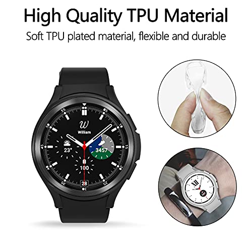 [4+4 Pack] BHARVEST for Samsung Galaxy Watch 4 Classic 46mm Screen Protector and Case, 4 Packs Flexible TPU Frame Cover with 4 Sets Tempered Glass Protective Film for Galaxy Watch 4 Classic 46mm