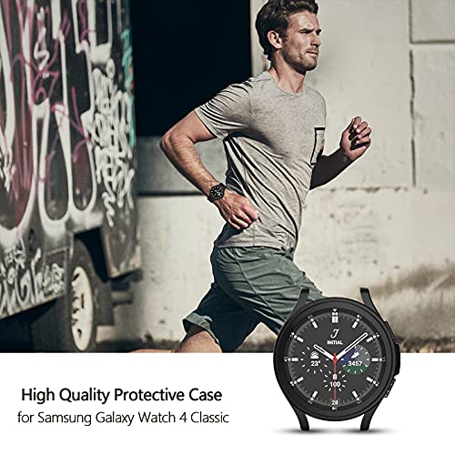 [4+4 Pack] BHARVEST for Samsung Galaxy Watch 4 Classic 46mm Screen Protector and Case, 4 Packs Flexible TPU Frame Cover with 4 Sets Tempered Glass Protective Film for Galaxy Watch 4 Classic 46mm